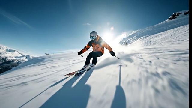 ВИДЕО с ИИ - снег, горы, лыжник, Медиаселлер