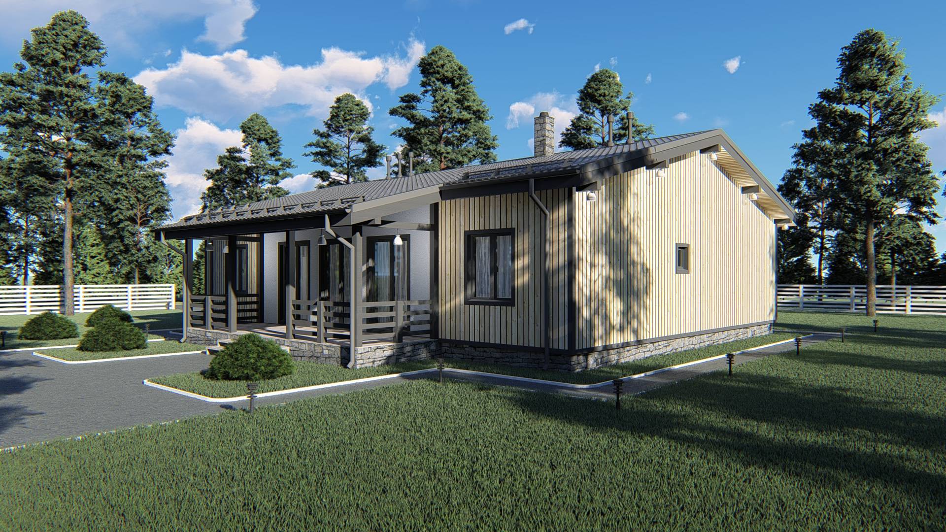 Визуализация каркасного деревянного дома (модель - Archicad 26, рендер - Lumion 8.5)