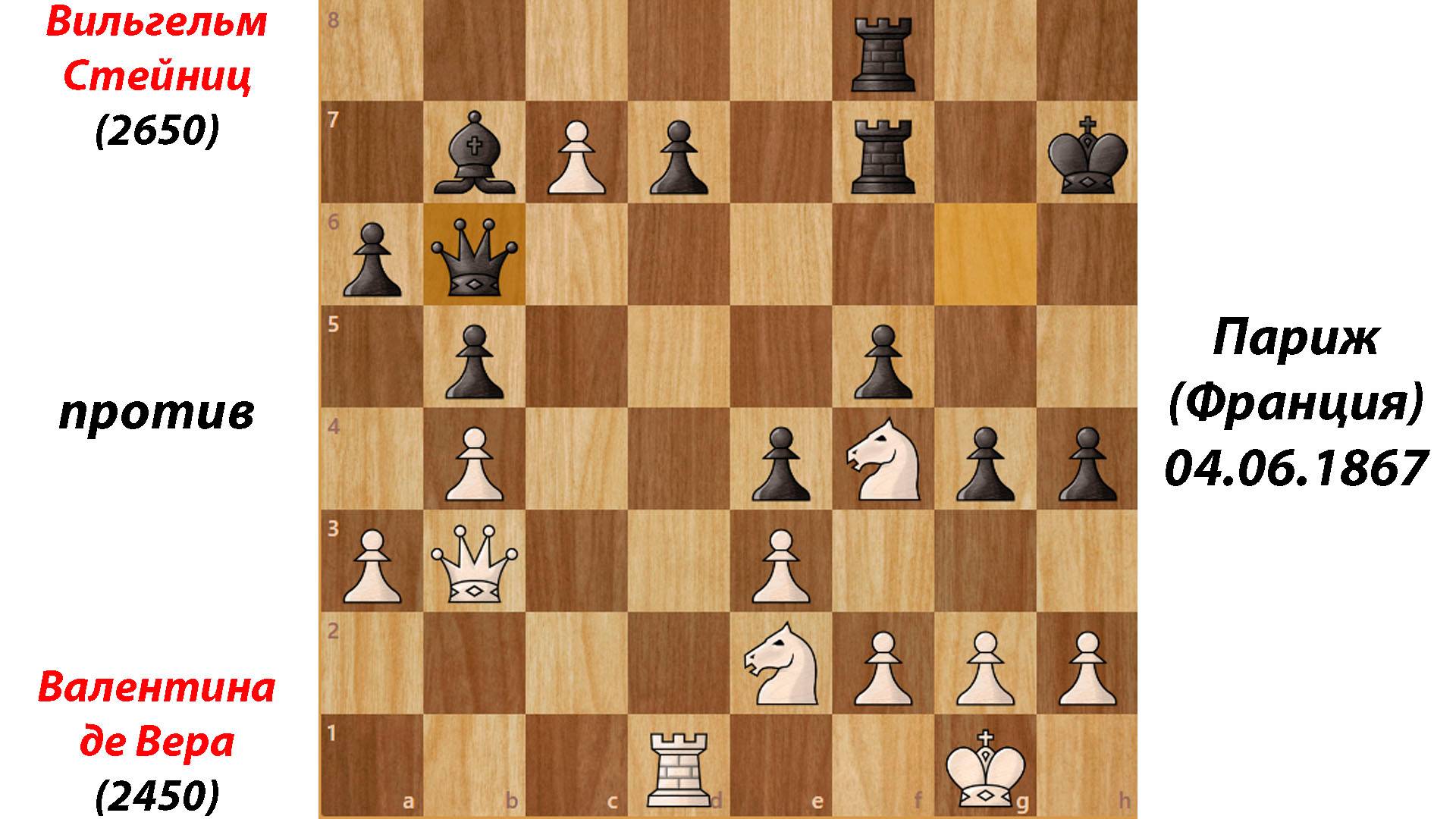 Вильгельм Стейниц против Валентина де Вера, Париж (Франция), 04.06.1867.