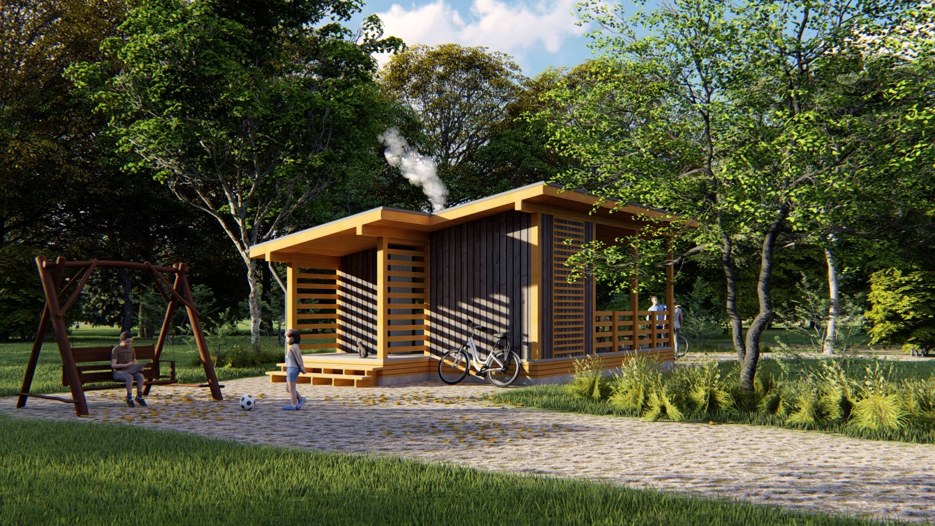 Визуализация каркасной беседки (модель - Archicad 26, рендер - Lumion 8.5)