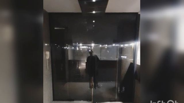 Перегородка из темного стекла с распашными дверьми