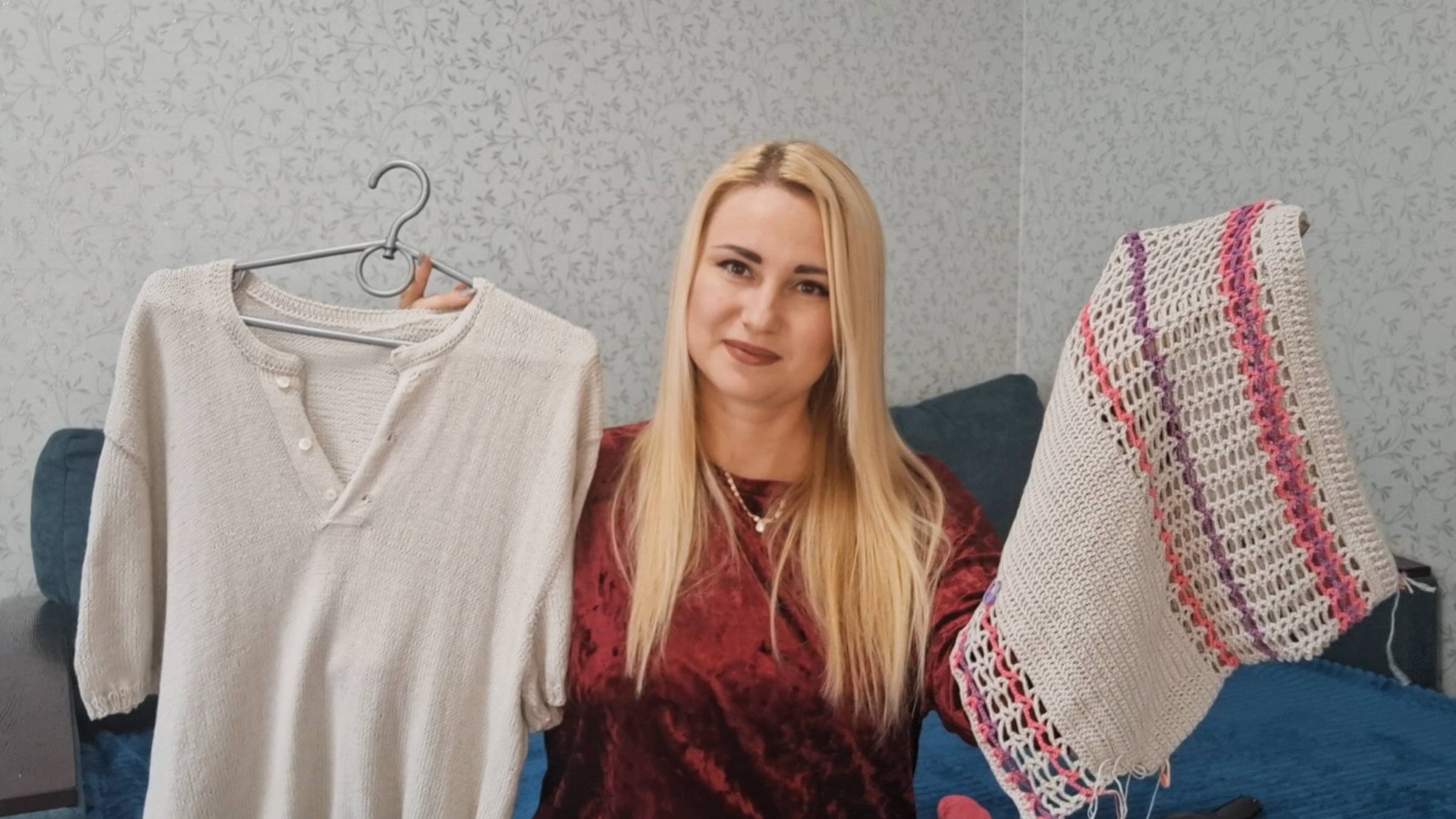 Готова мужская футболка спицами и покажу процесс на крючке