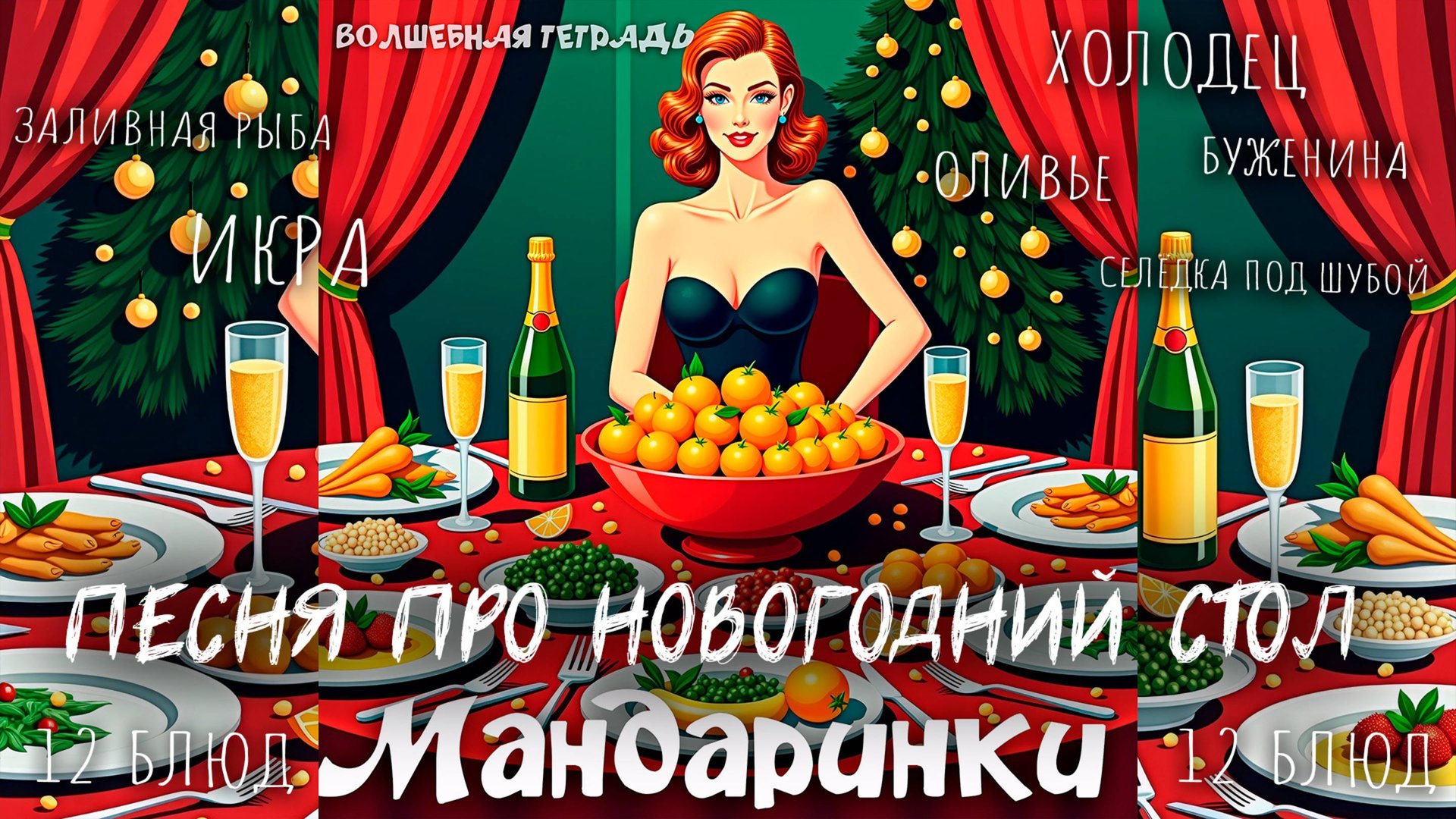 Волшебная тетрадь. "Мандаринки" Песня про Новогодний стол. Новый год. Мандарины. Заливная рыба.
