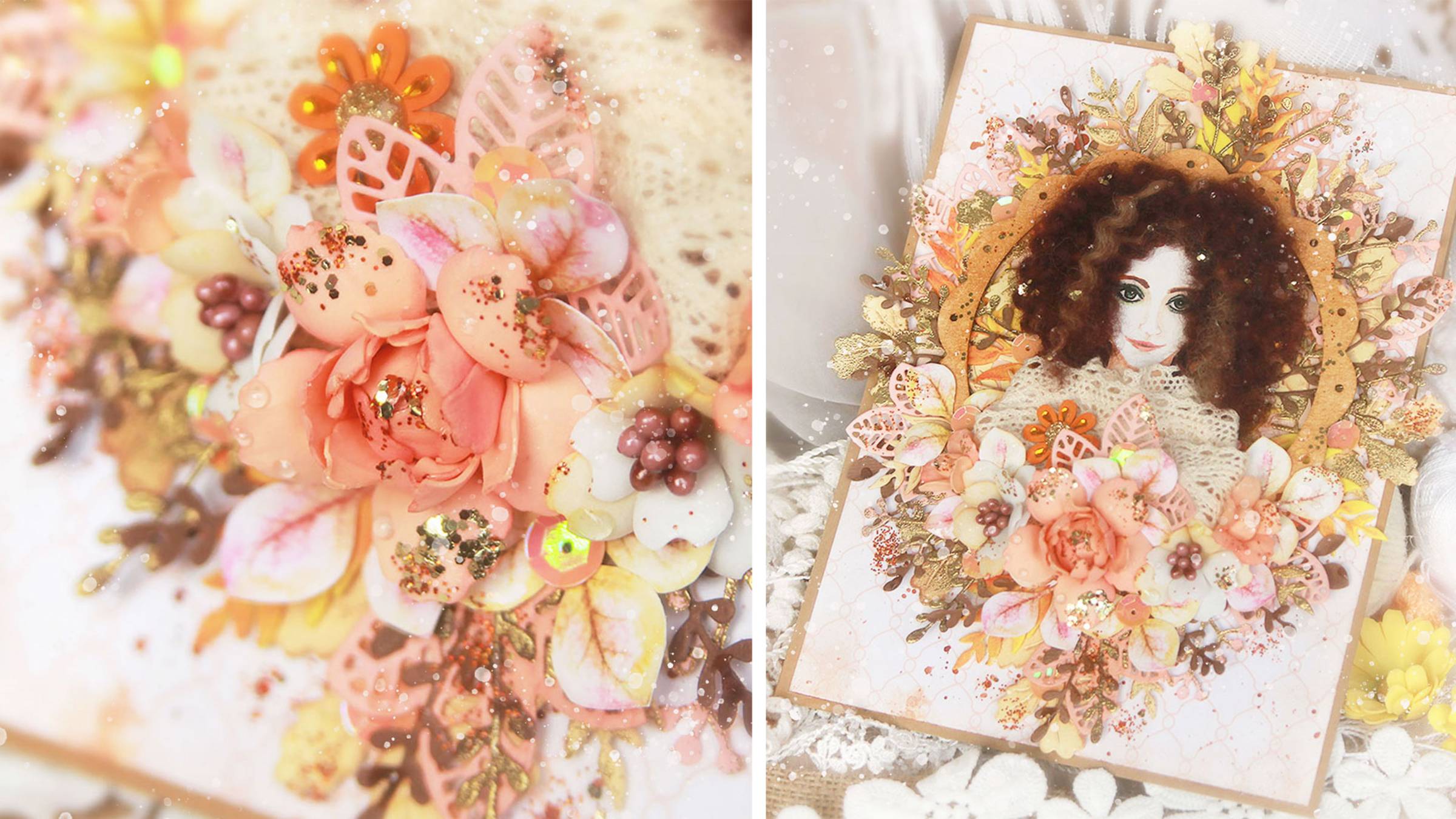 Как я делаю объемную открытку с цветами из фоамирана и рисунком девушки 🍁 Осенняя открытка DIY