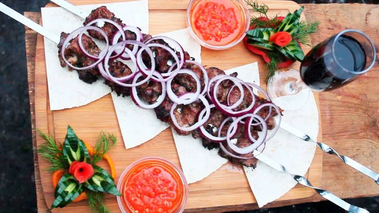 Шашлык из телятины и мраморной говядины, Авторский рецепт.