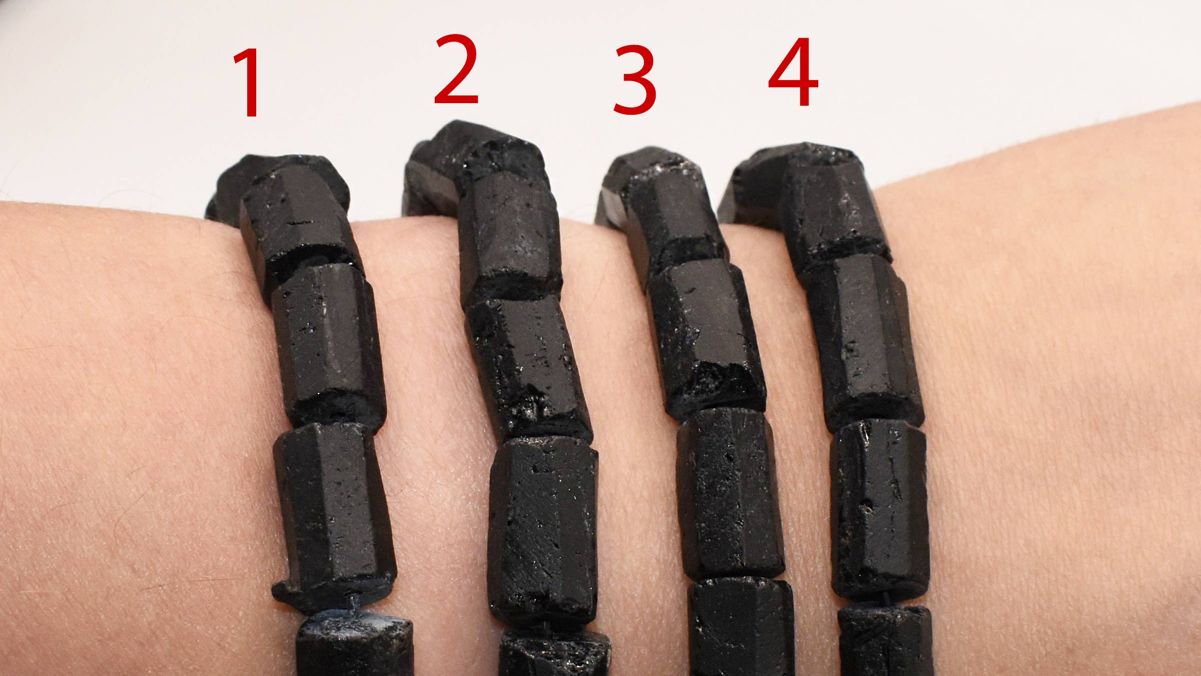 Браслет из бусин Чёрный Турмалин (Шерл) ~14х8 мм, Намибия