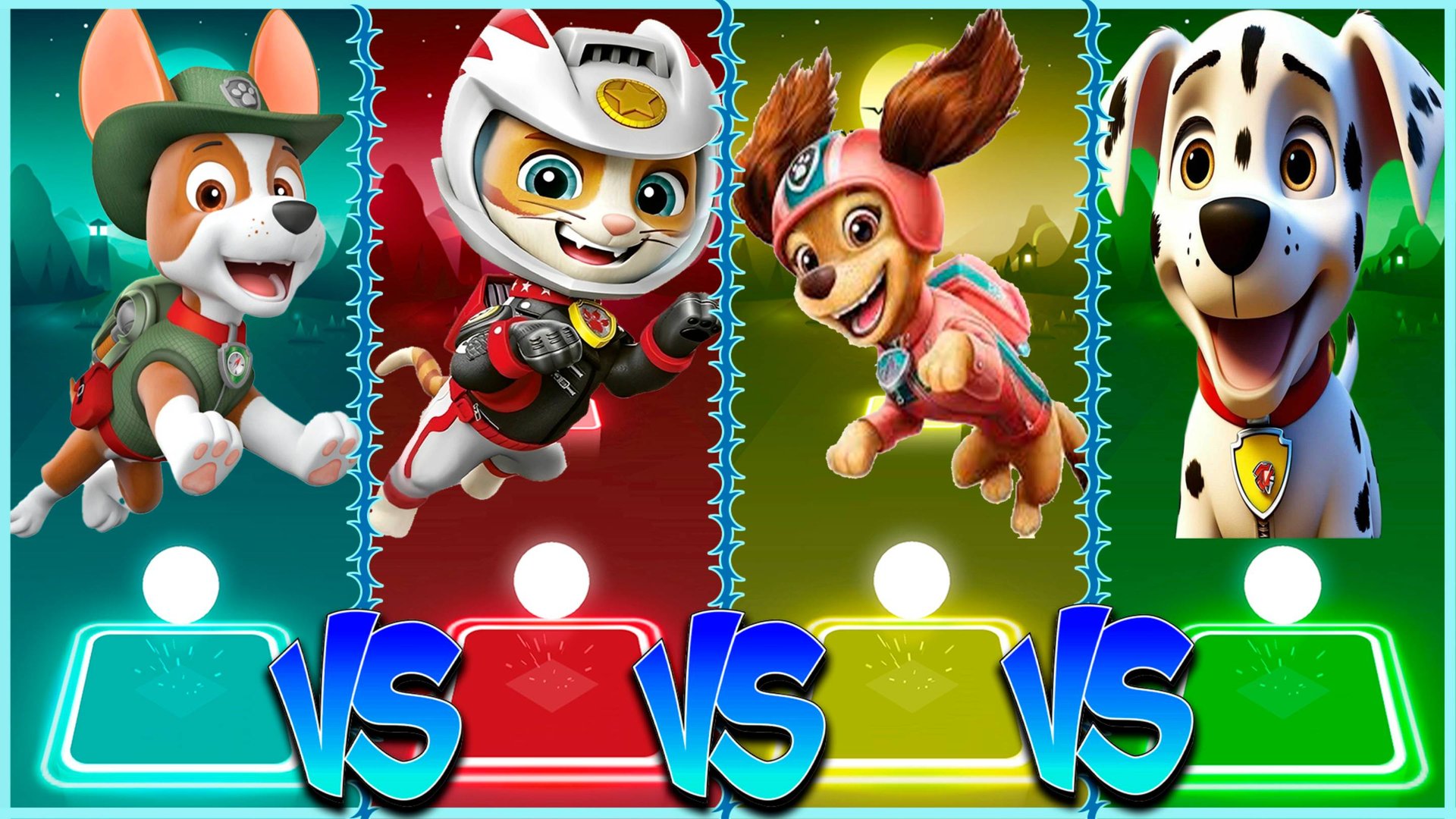 Щенячий патруль: Трекер VS Дикий Кот VS Либерти VS Маршал Coffin Dance в Tiles Hop lvl 2