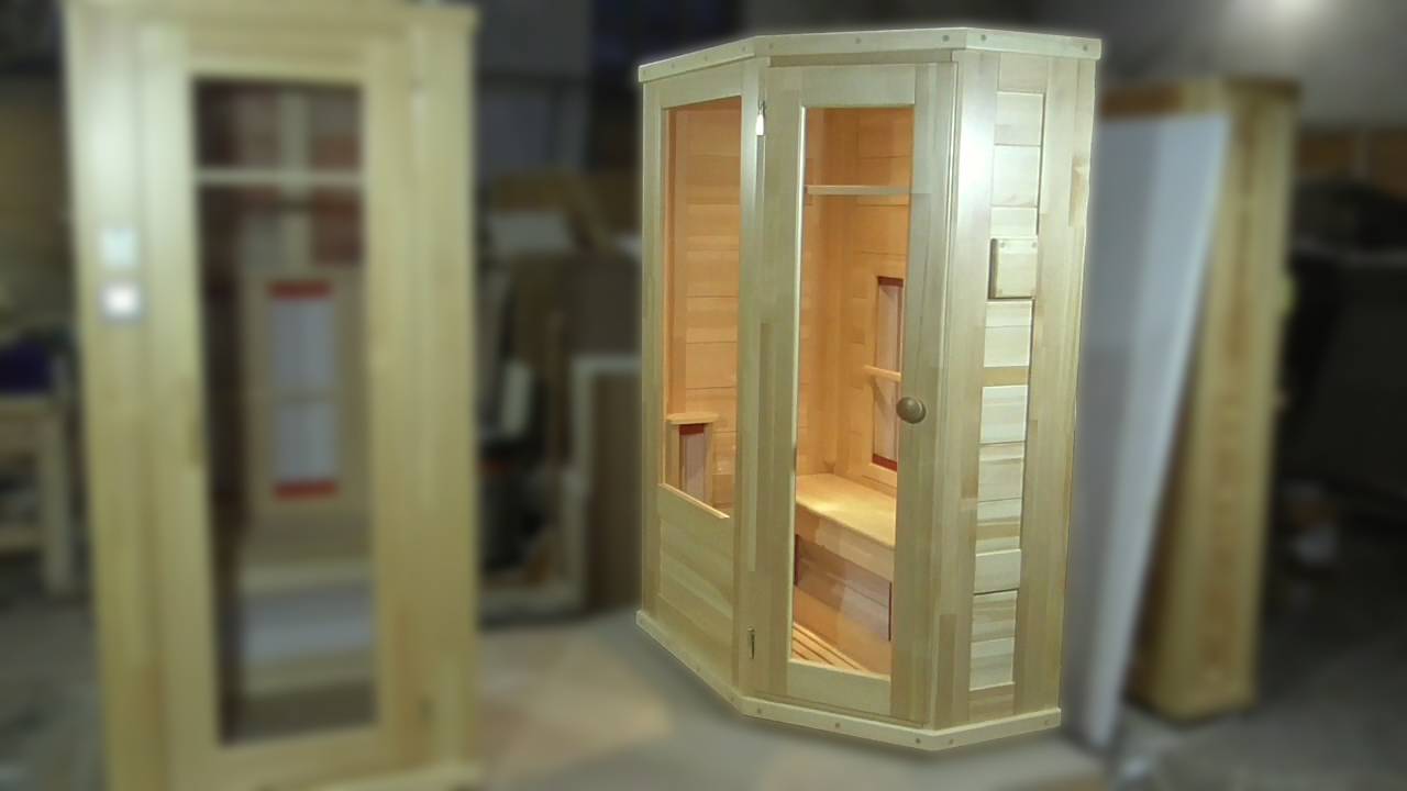 Видеообзор двухместной кедровой ик-сауны с дверью в "срезанном" угле
