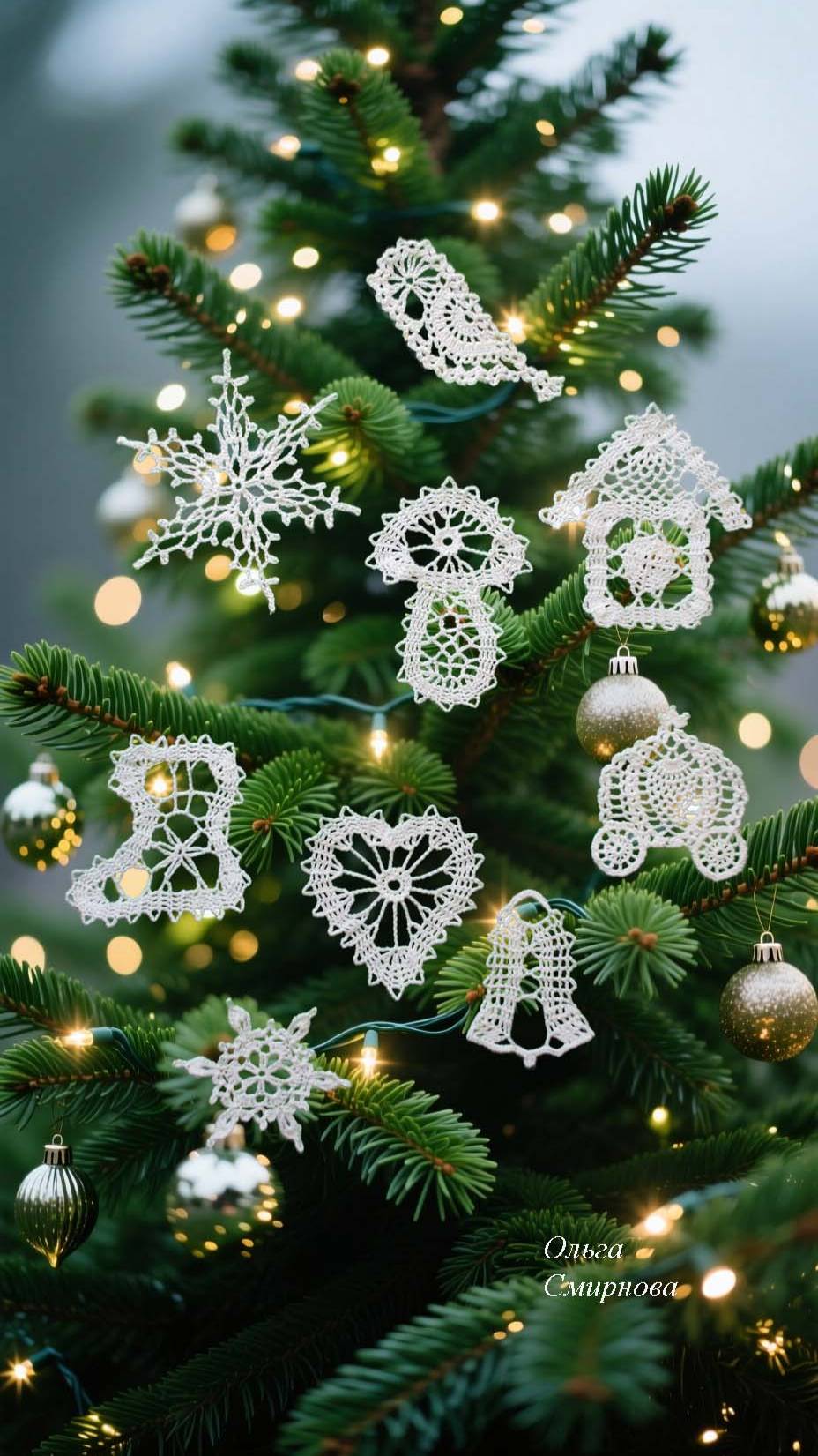 Новогодние украшения крючком
