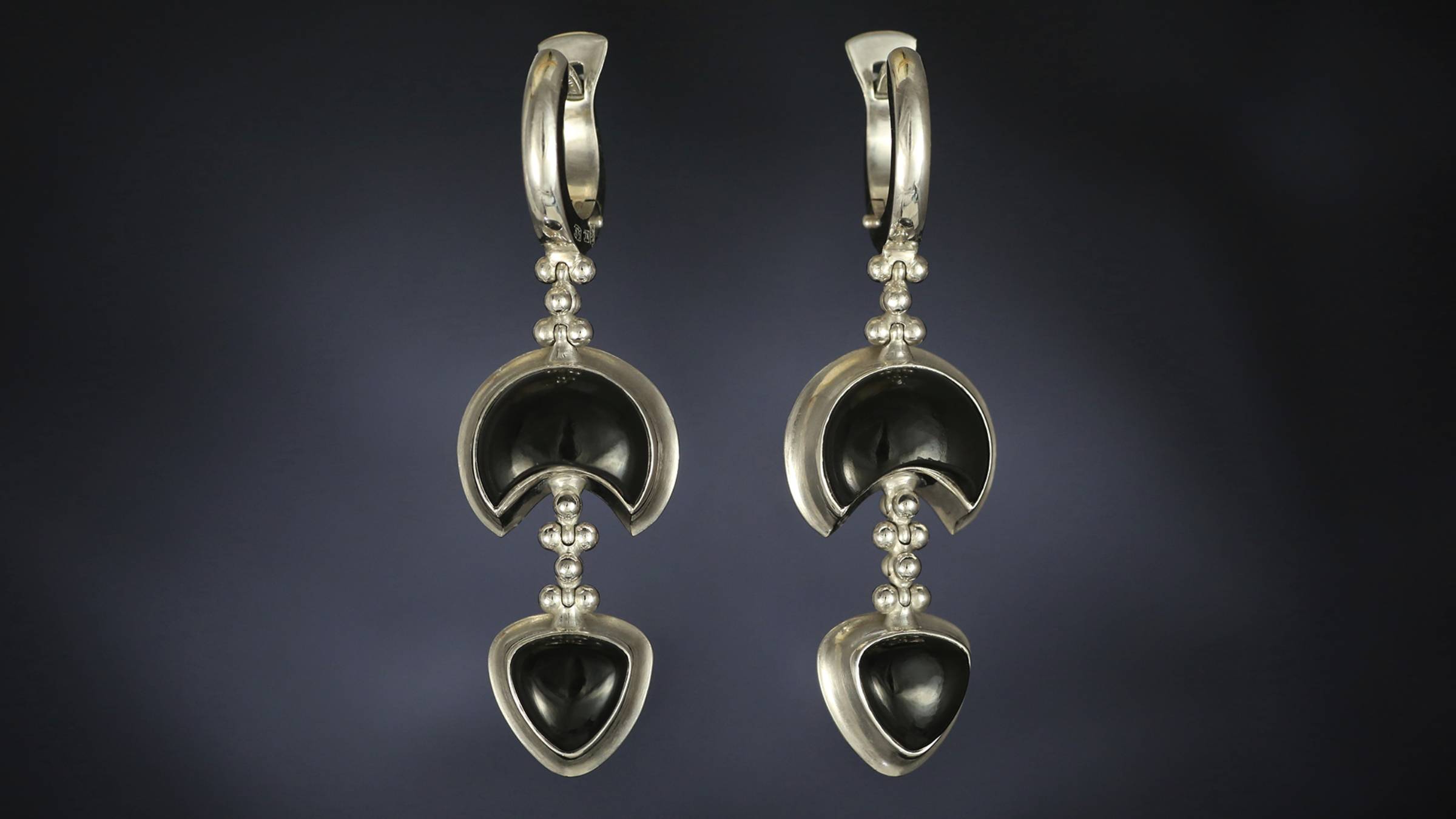 Серьги с черным агатом