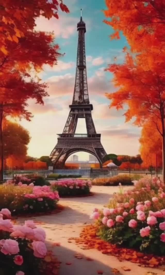 Осенний сад на фоне Эйфелевой башни #shorts