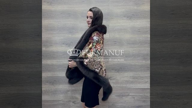 Павловопосадский платок «Княжеский» с натуральным мехом песца 680-17