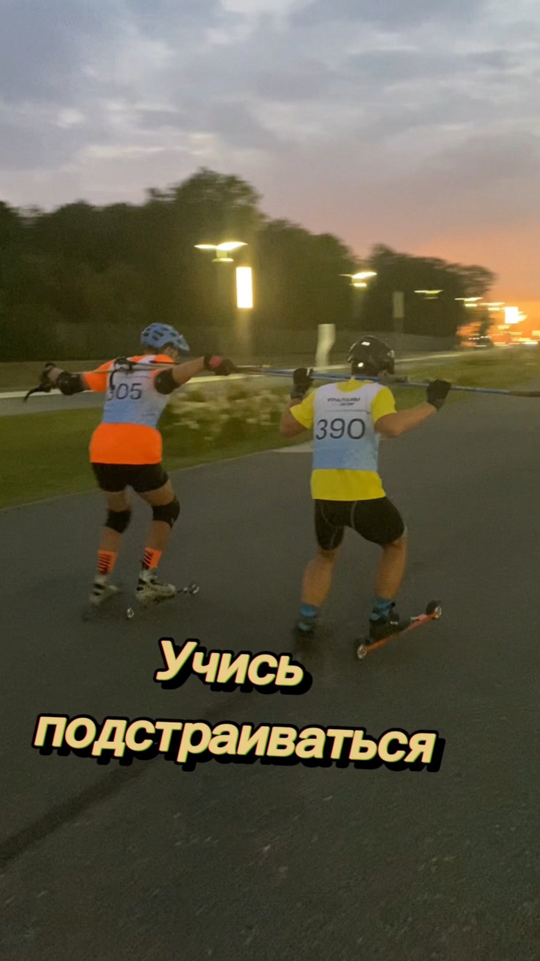 Упражнение в паре на лыжероллерах