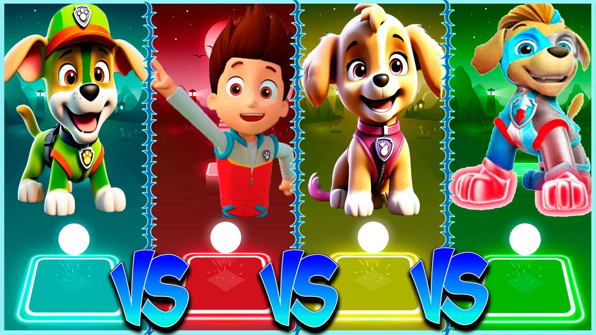 Щенячий патруль: Трекер VS Райдер VS Скай VS Тач Coffin Dance в Tiles Hop lvl 5