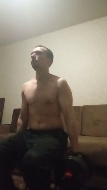 Шраги с гантелями сидя на стуле