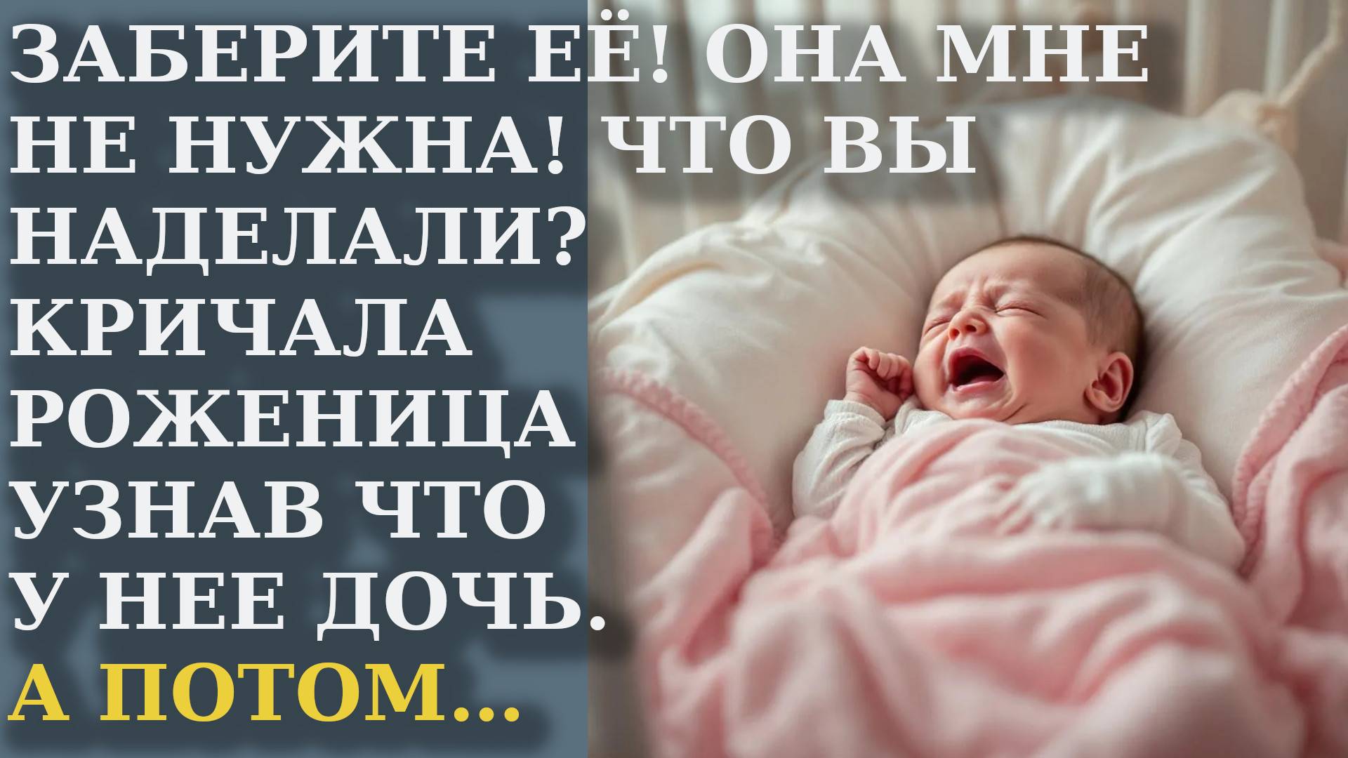 Заберите её! Она мне не нужна! Что вы наделали!? Кричала роженица, узнав что у неё дочь. А потом