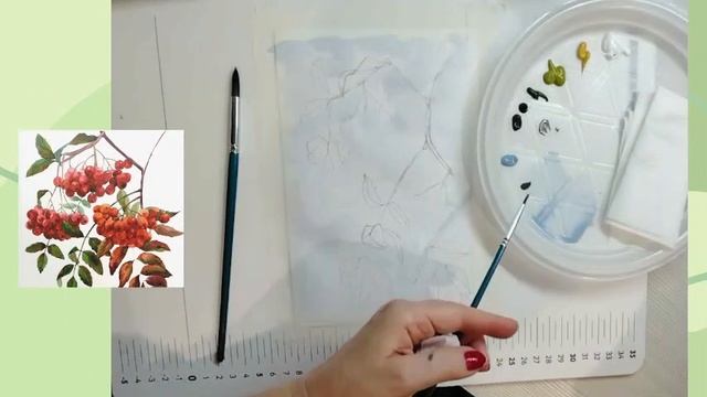 Микс Физалис и веточка рябинки.Акварель и акрил.