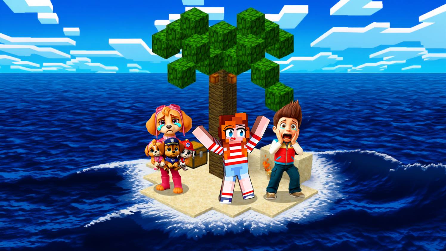 😳 Я И ЩЕНЯЧИЙ ПАТРУЛЬ  ВЫЖИВАЕМ 24 ЧАСА НА ОСТРОВЕ В МАЙНКРАФТ