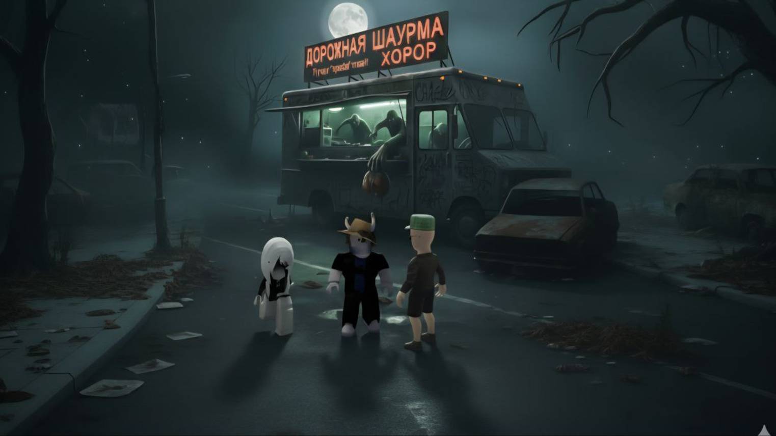 НОЧЬ В ДОРОЖНАЯ ШАУРМА ХОРОР в Роблокс A.K.M.Games в Роблокс A.K.M.Games