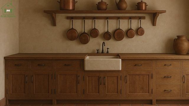 Интерьер и декор кухни в деревенском стиле в коричневых тонах  (1)