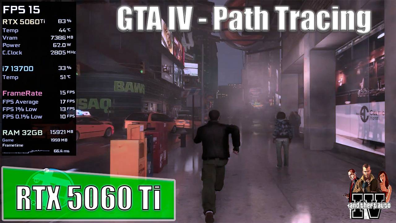 Grand Theft Auto IV - патч TRACING  с  RTX 5060 Ti+ i7 13700 5.2GHz