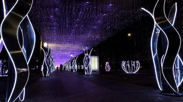Световой тоннель и фигуры в парке | Праздничная подсветка аллеи