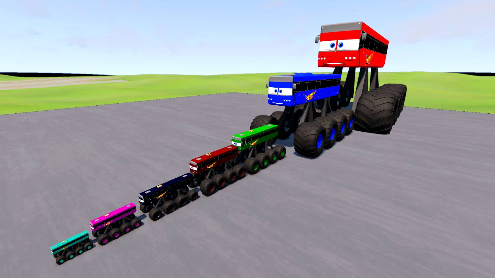 Большой и маленький Длинный автобус Молния Маккуин против поезда Томаса | BeamNG.Drive