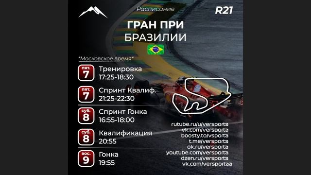 Расписание 21 этапа 2025 года! БРАЗИЛИЯ! 7 - 9 ноября