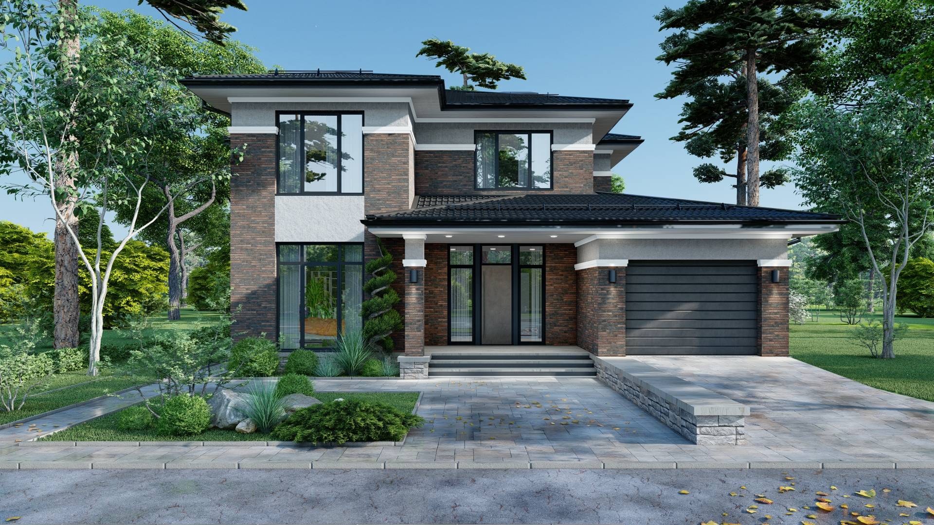 Двухэтажный дом в стиле Райта