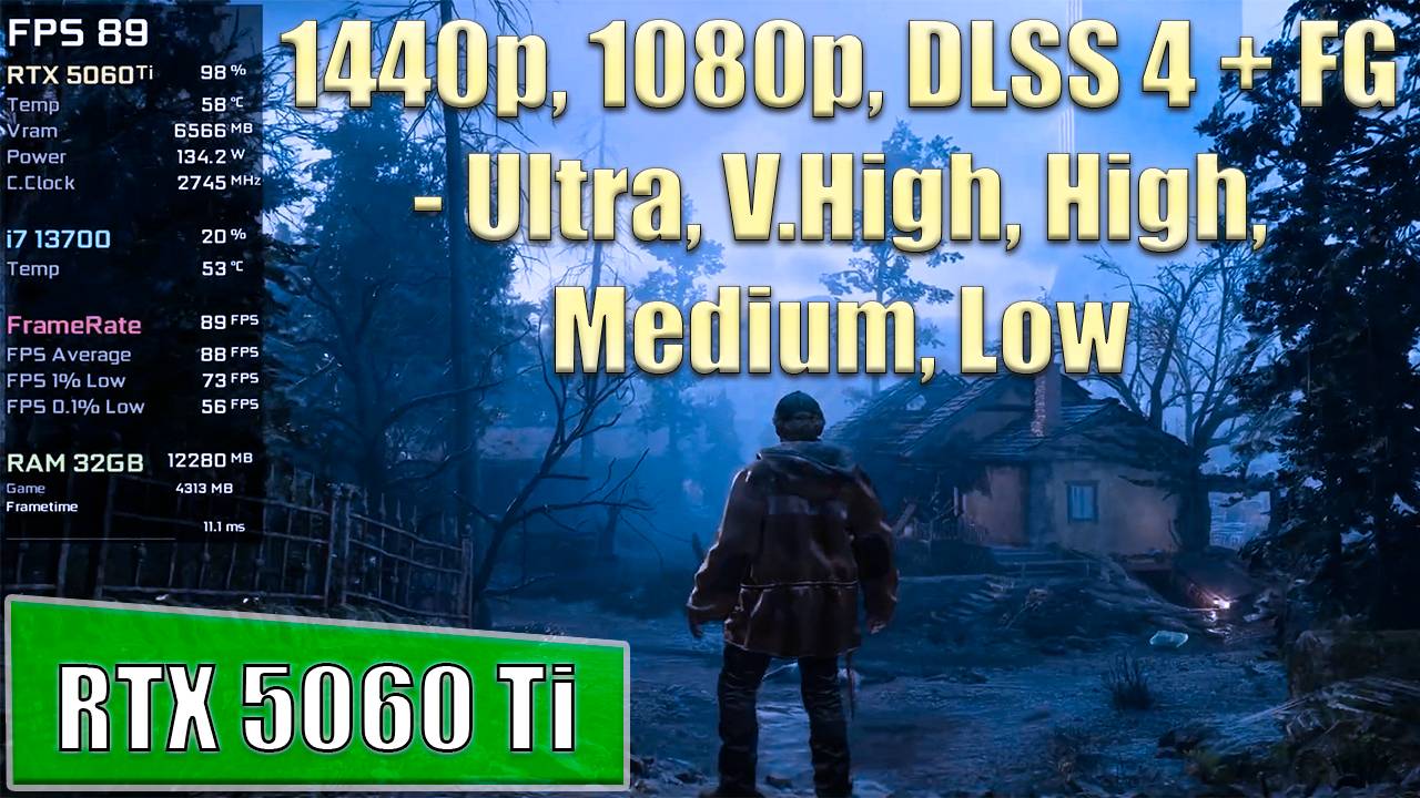 RTX 5060 Ti +  i7 13700 5.2G Hell is Us 1440p, 1080p, DLSS 4 + FG - Ultra, High, Medium, Low