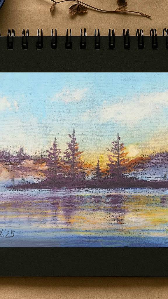 Рисуем домик в горах масляной пастелью