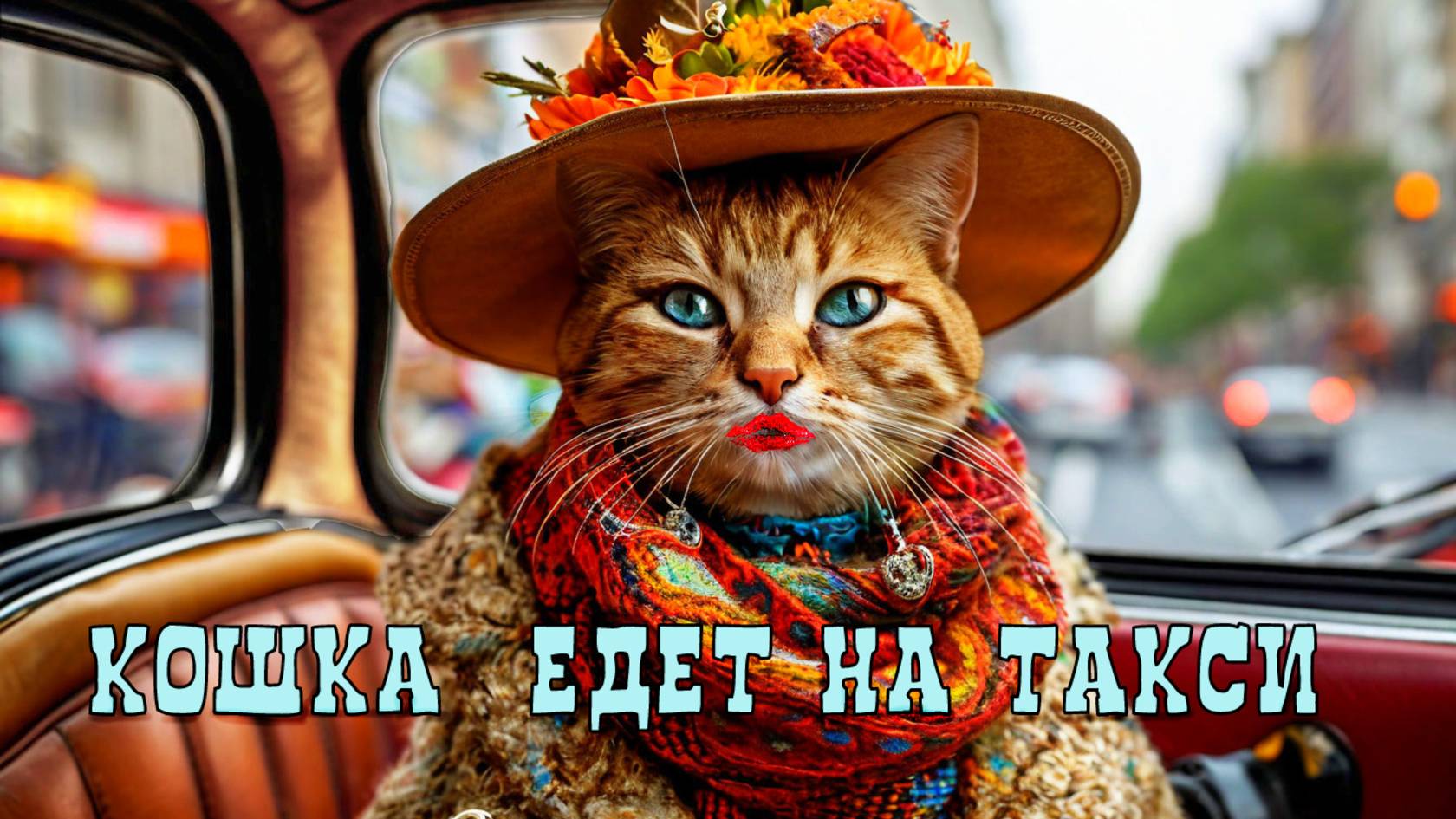 Кошка едет на такси