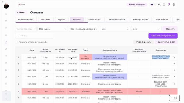 Отчеты по оплатам