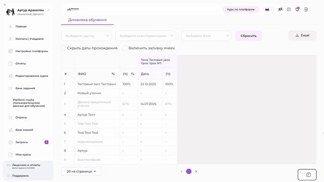 Отчет «Динамика обучения»
