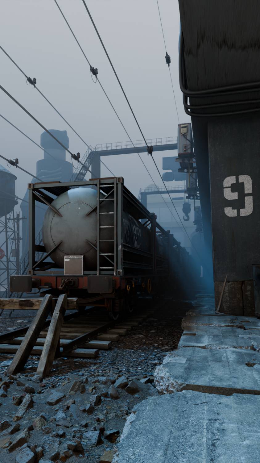 3д сборка сцены с поездом в Blender