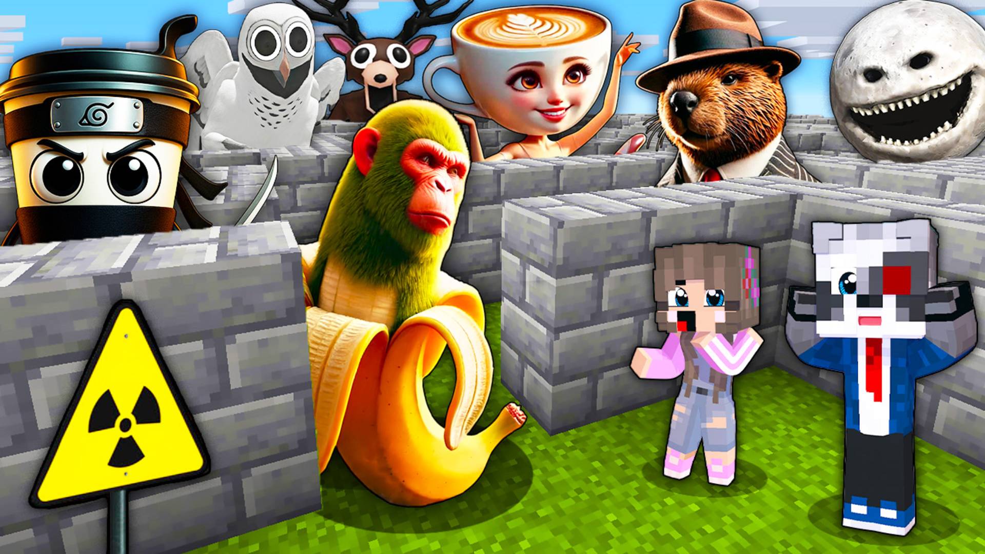 НУБ И ПРО В ЛАБИРИНТЕ БРЕЙНРОТ ЖИВОТНЫЕ и ОЛЕНЬ 99 НОЧЕЙ В ЛЕСУ ЛУНА ПРОСНУЛАСЬ В МАЙНКРАФТ АНИМАЦИЯ