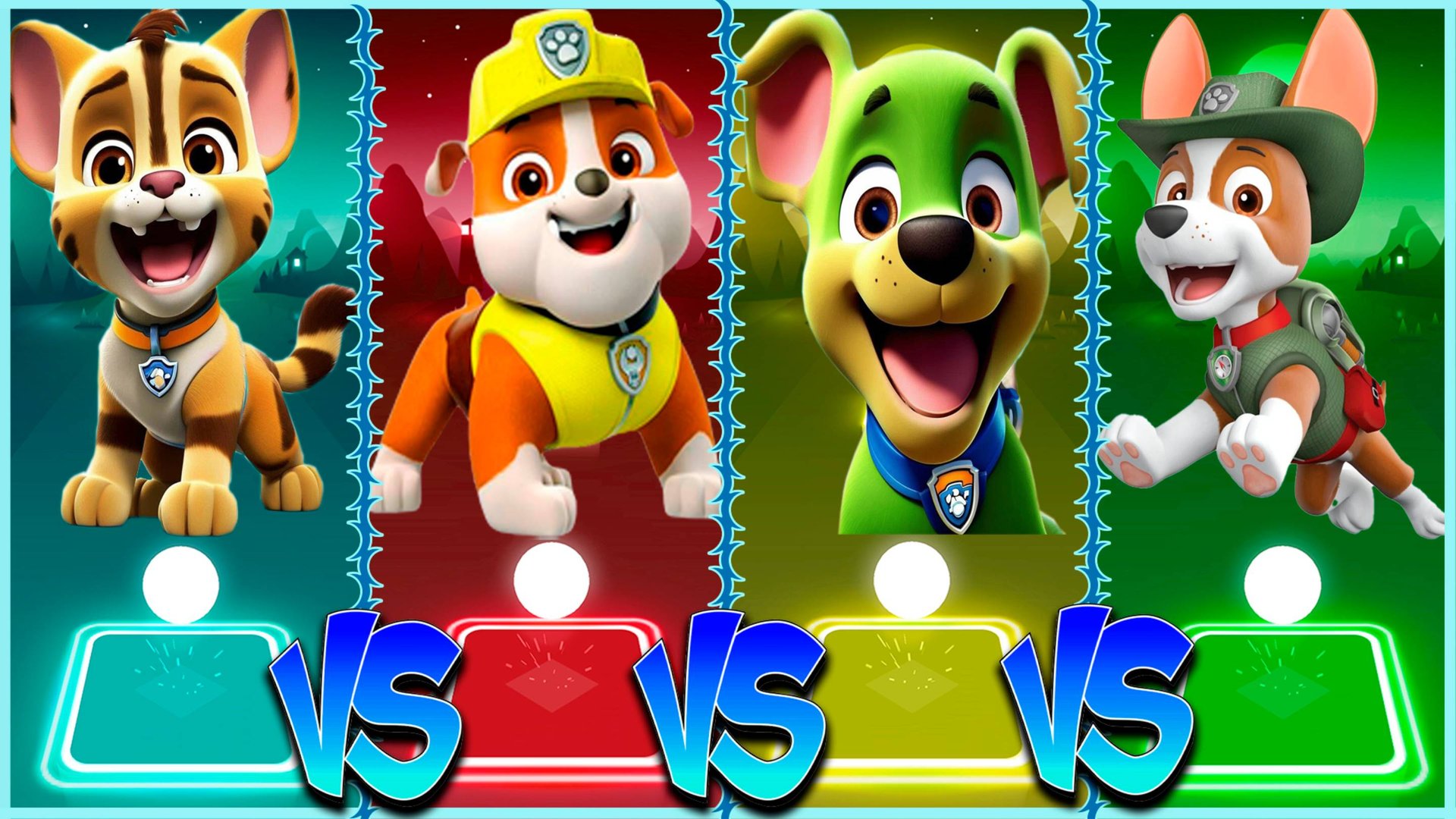 Щенячий патруль: Вайлдкэт VS Крепыш VS Рокки VS Трекер Coffin Dance в Tiles Hop lvl 10
