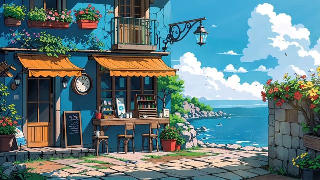 Coffee in Seaside 🌊 Tranquility with Lofi Cafe ☕ Lofi Hip Hop  beats to relax - chill - study