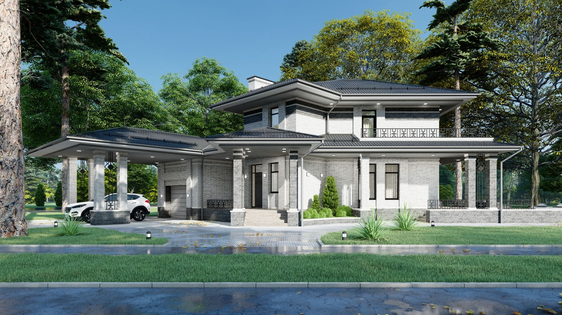 Проект двухэтажного дома на угловом участке (65_200)