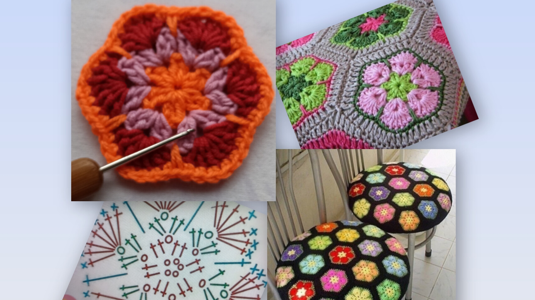 Шестиугольный мотив крючком для пледа , коврика , салфетки.