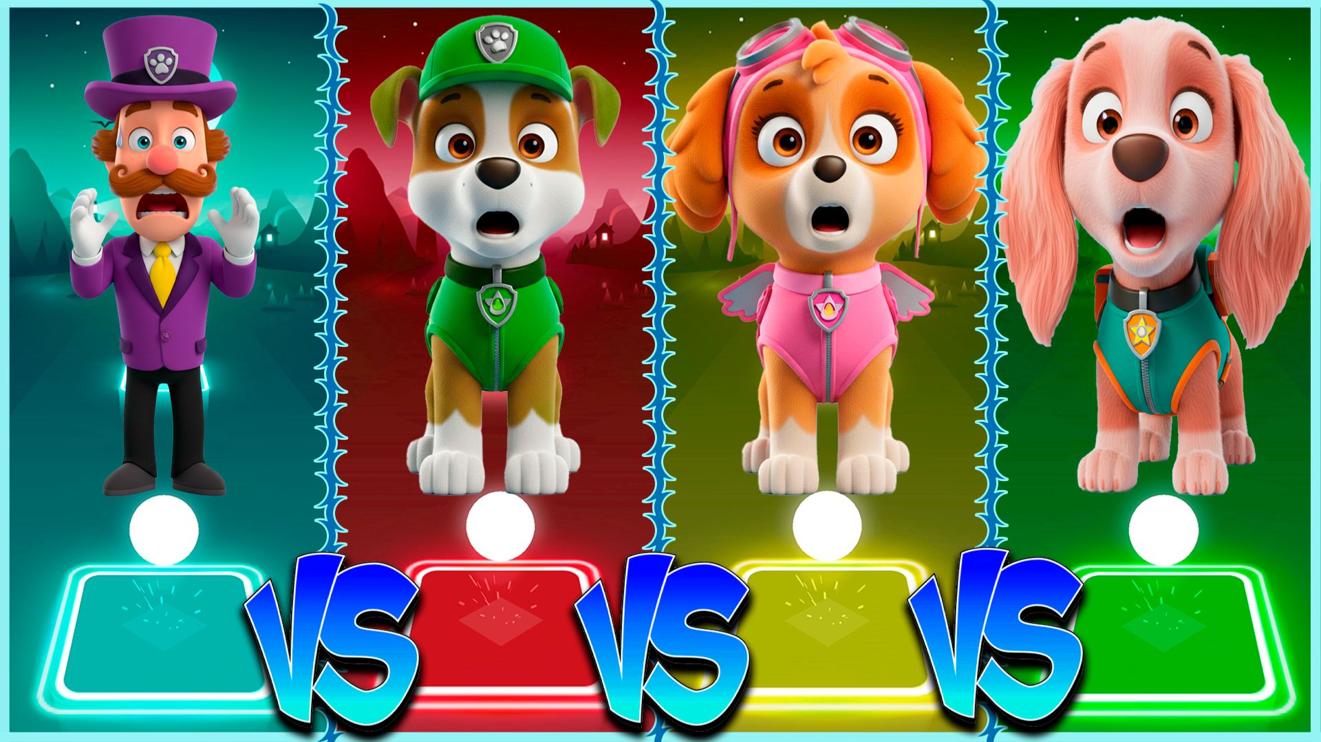 Щенячий патруль: Мэр Хамдингер VS Рокки VS Скай VS Либерти Coffin Dance в Tiles Hop lvl 15