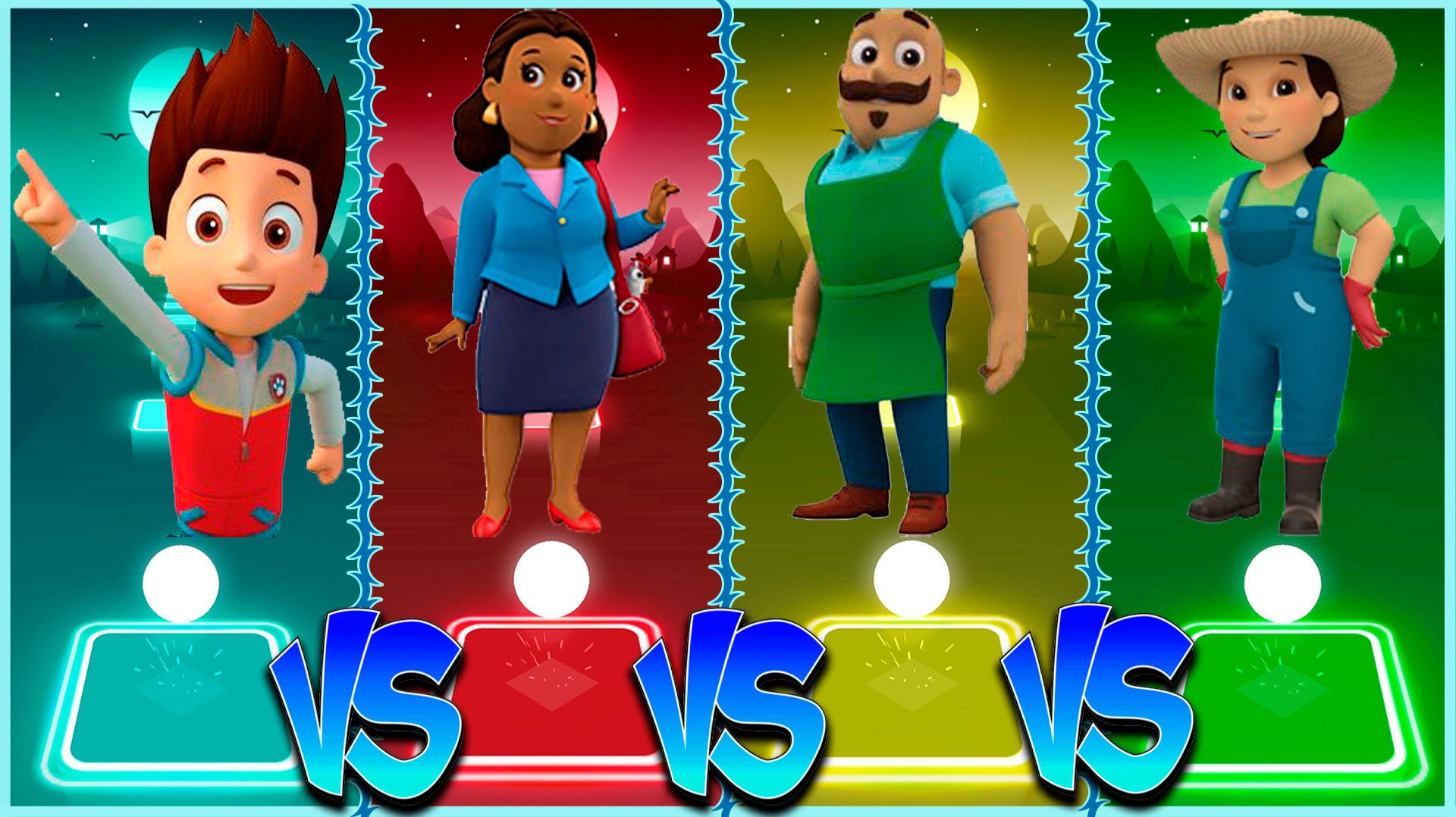 Щенячий патруль: Райдер VS Мэр Гудвей VS Портер VS Фермерша Юми Coffin Dance в Tiles Hop lvl 16