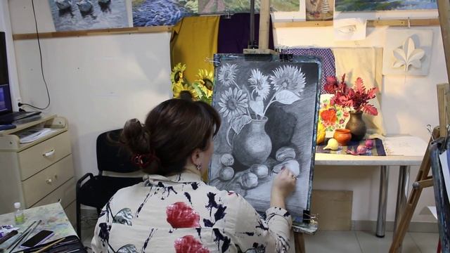 МАСТЕР-КЛАСС: БЕЗ СЛОВ | ПОДСОЛНУХИ | Натюрморт с натуры графически | ДЕТАЛИ