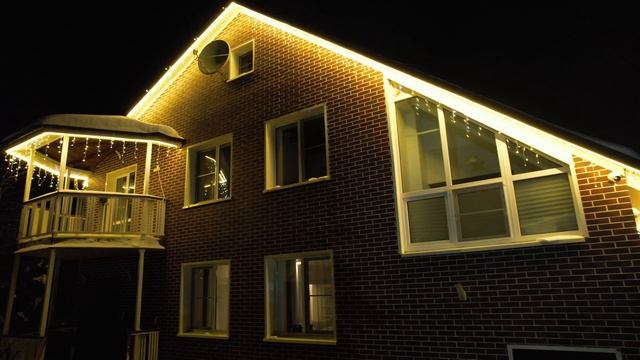 Архитектурное освещение фасада в Истре | Неон и бахрома в тёплом свете | JOYLED
