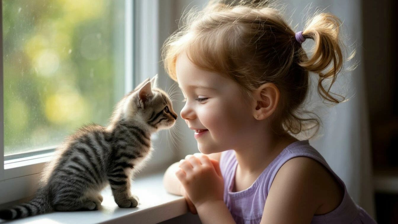 Девочка и котёнок. Песенка о том, как сбылась мечта девочки и ей подарили маленького котёнка.