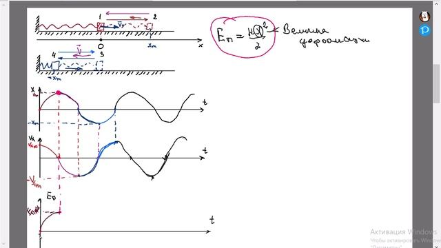 График зависмости потенциальной и кинетической энергии при гармонческих колебаниях