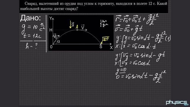 Задача на бросок под углом к горизонту