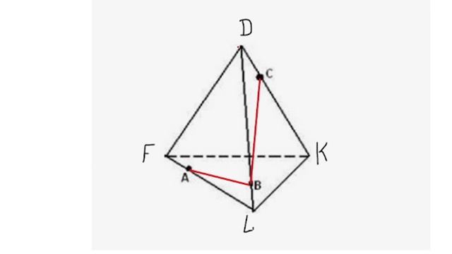 Сечение тетраэдра по трем точкам подробно. Пример 3.