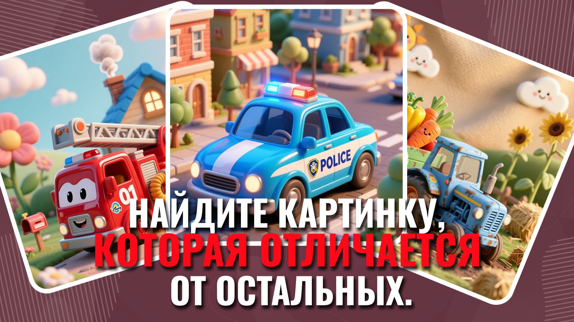 Постарайтесь как можно быстрее найти изображение, которое не подходит к остальным.