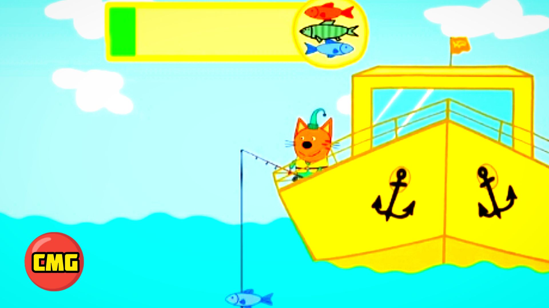 Три кота# Котята на рыбалке, развивающий мультик игра для малышей